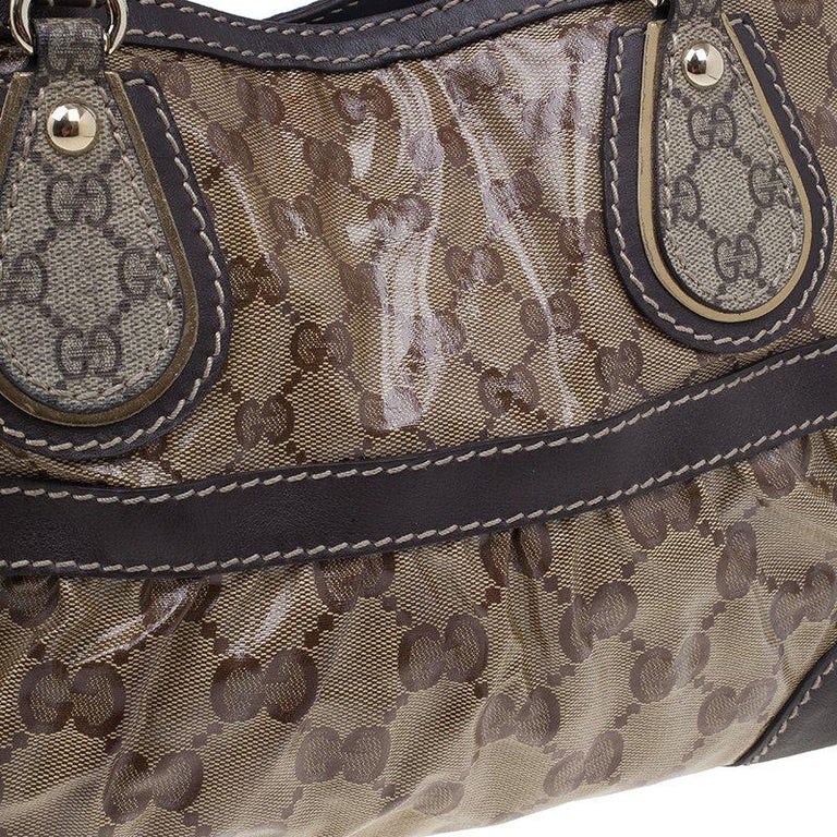 Gucci Brown Coated Canvas Monogram Crytal Mix Tote For Sale at 1stDibs