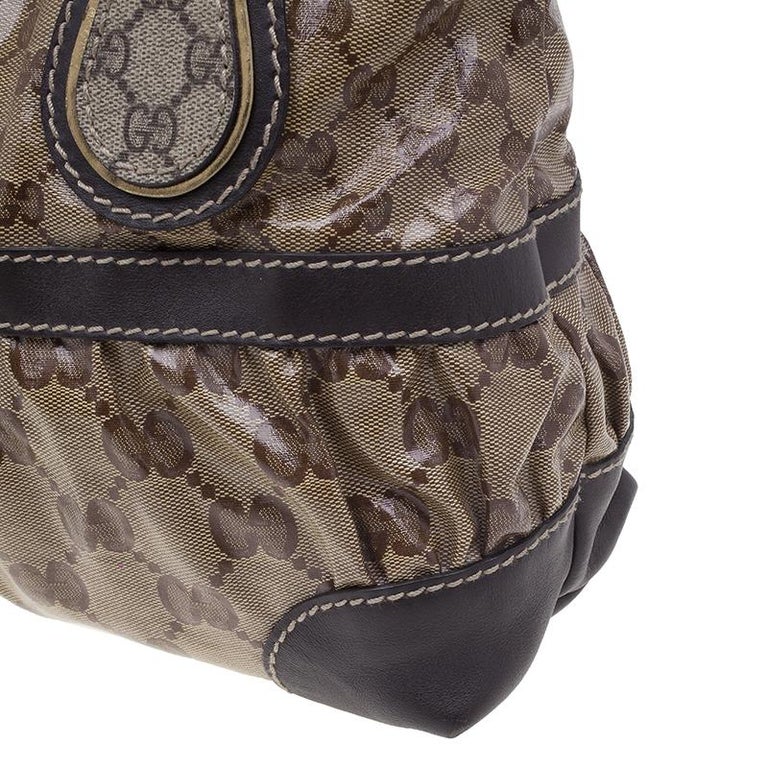 Gucci Brown Coated Canvas Monogram Crytal Mix Tote For Sale at 1stDibs