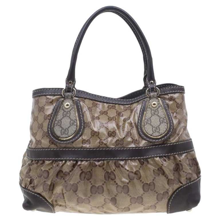 Gucci Brown Coated Canvas Monogram Crytal Mix Tote For Sale at 1stDibs