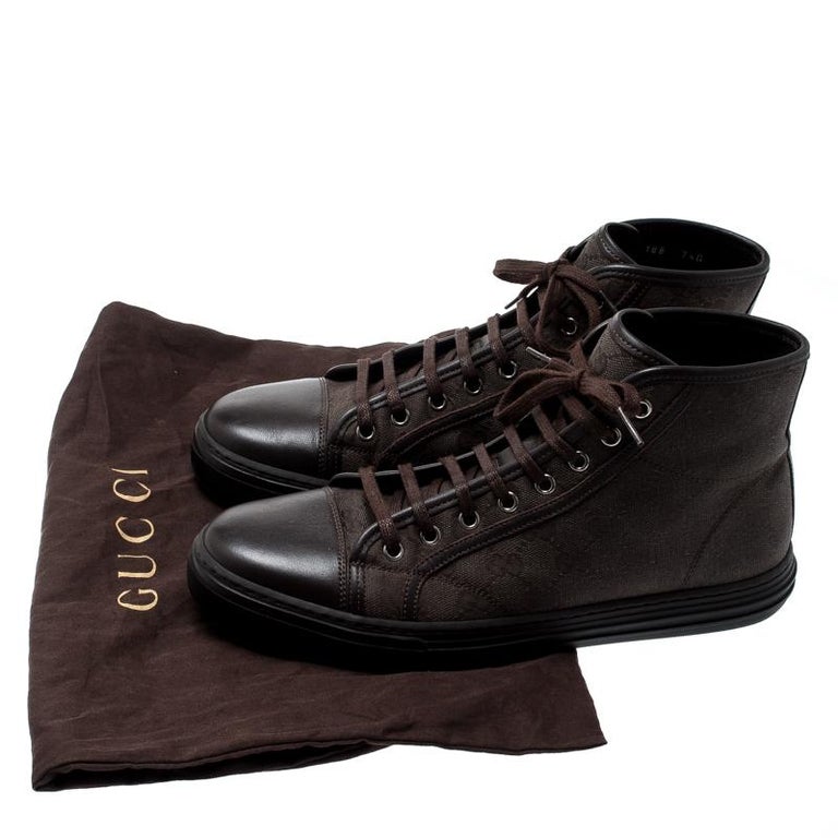 Gucci Brown GG Canvas And Leather Lace Up High Top Sneakers Size 41.5 ...