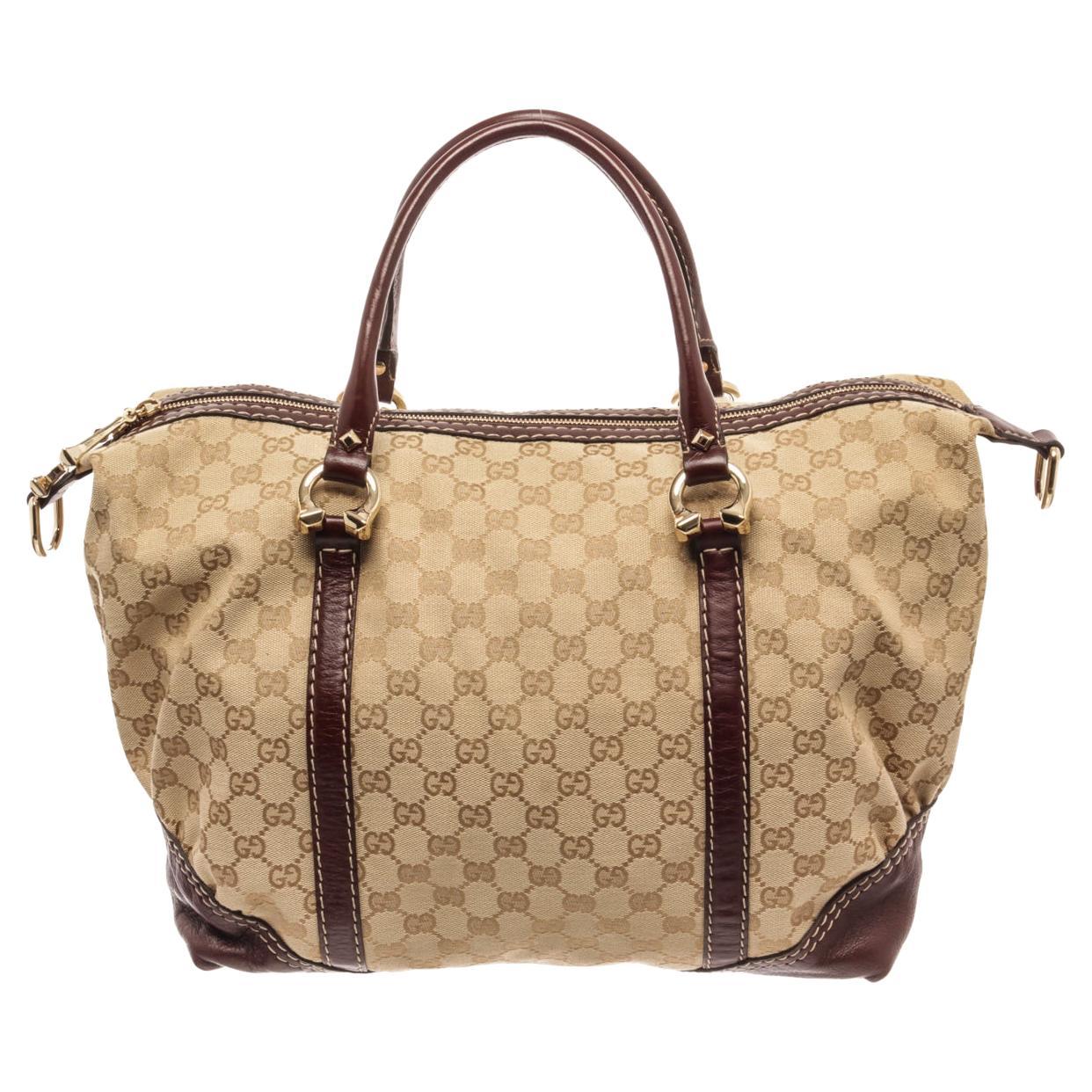 Gucci Brown GG Canvas Boston Bag For Sale at 1stDibs