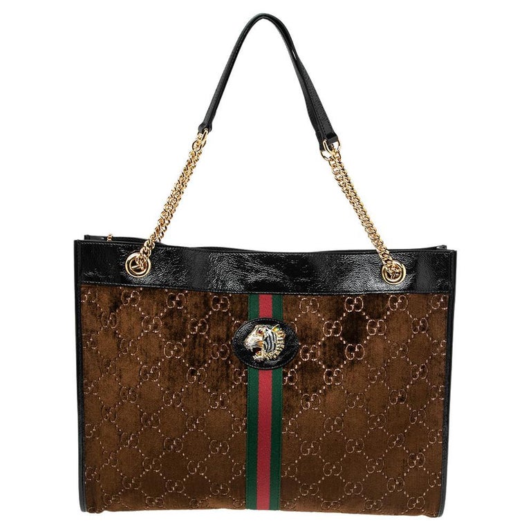 Gucci Brown GG Velvet Large Rajah Chain Tote at 1stDibs