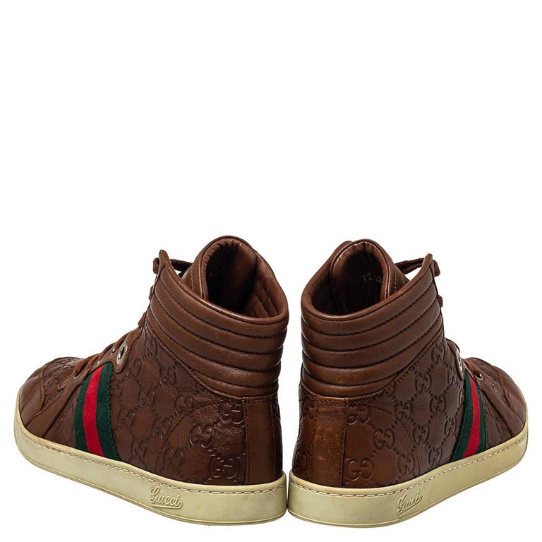 Gucci Brown Guccissima Leather Web Detail High Top Sneakers Size 40 For ...