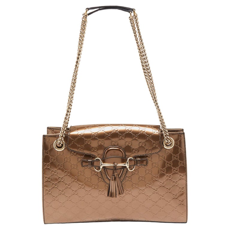 Gucci Brown Guccissima Patent Leather Large Emily Handbag For Sale at ...