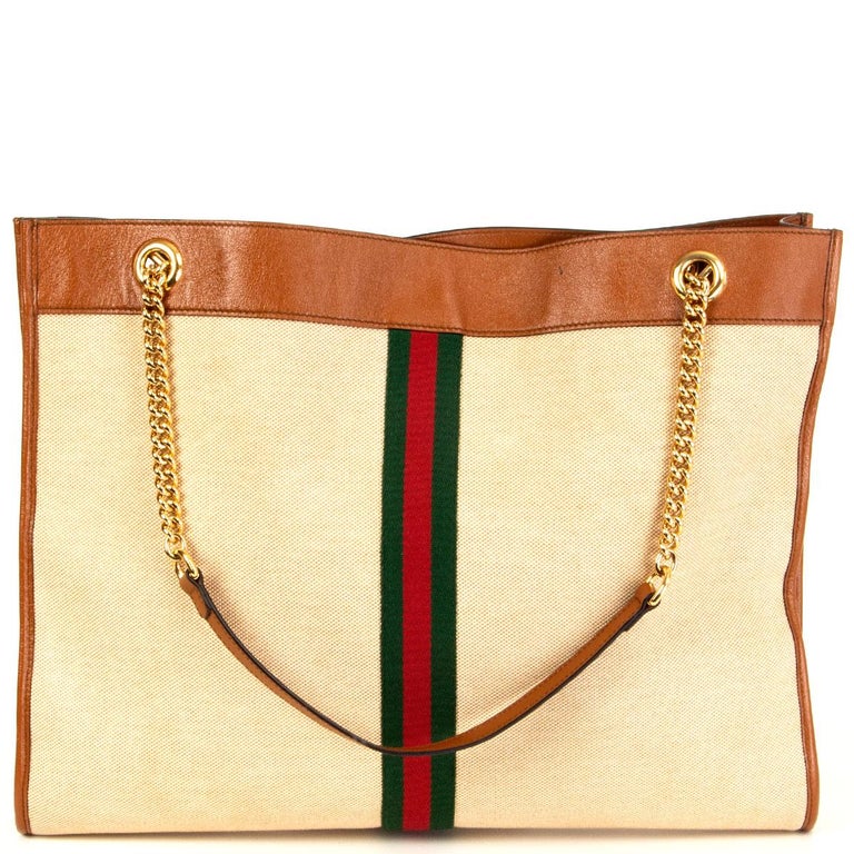 GUCCI brown leather canvas RAJA LARGE TOTE Shoulder Bag at 1stDibs ...