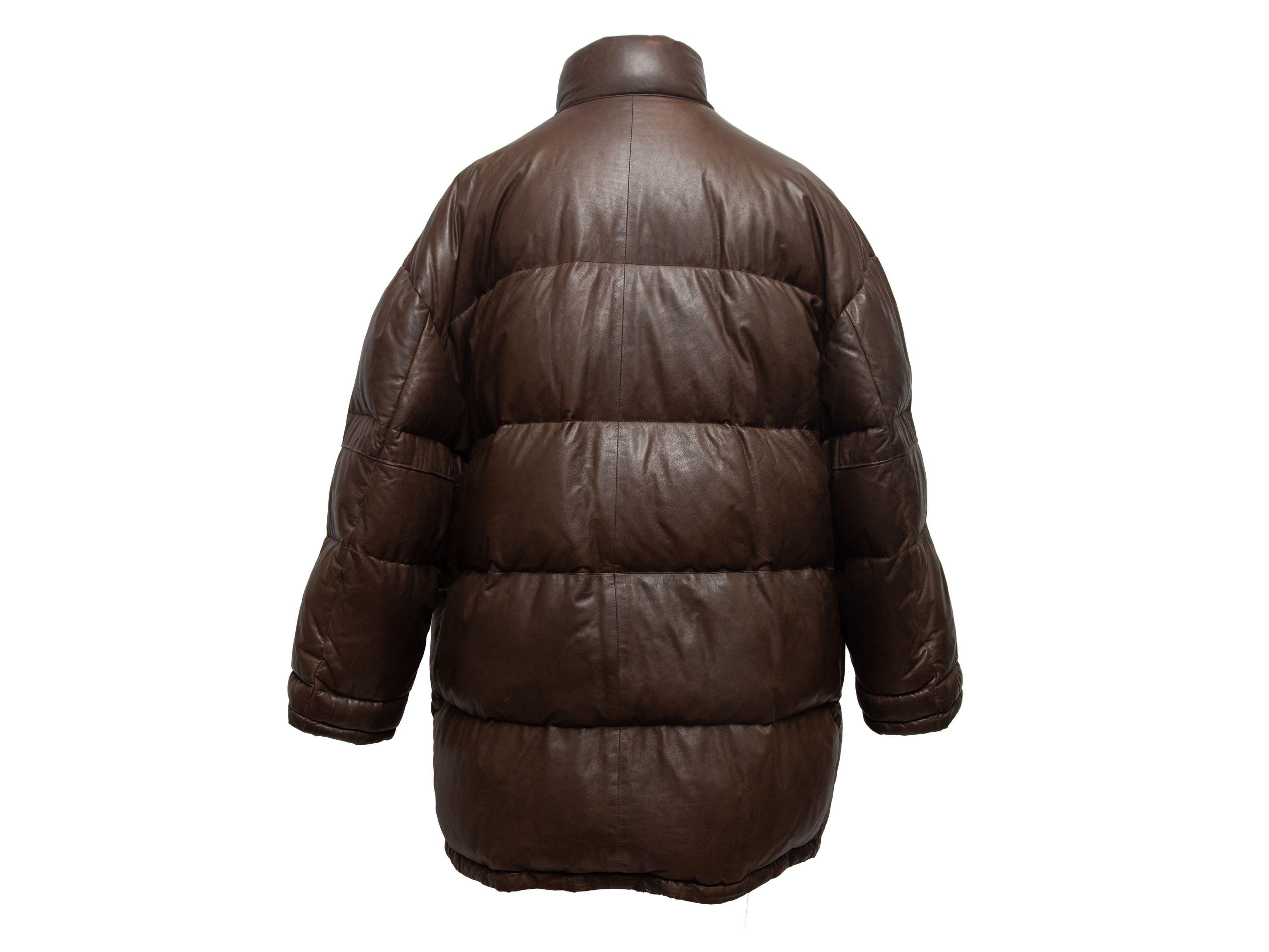 Gucci Brown Leather Down-Filled Puffer Jacket For Sale at 1stDibs