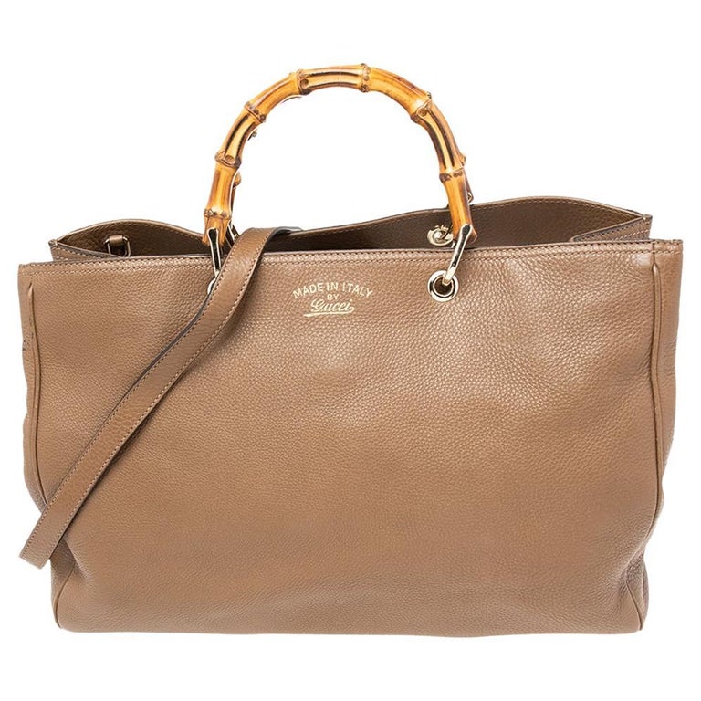 Gucci Brown Leather Large Bamboo Handle Shopper Tote For Sale at 1stDibs
