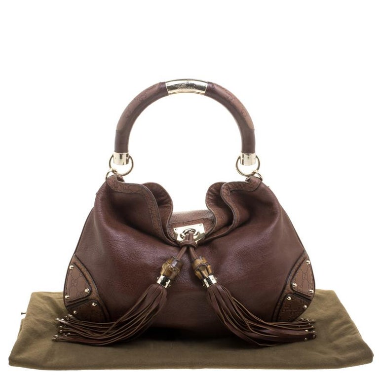 Gucci Brown Leather Medium Babouska Indy Top Handle Bag For Sale at 1stDibs