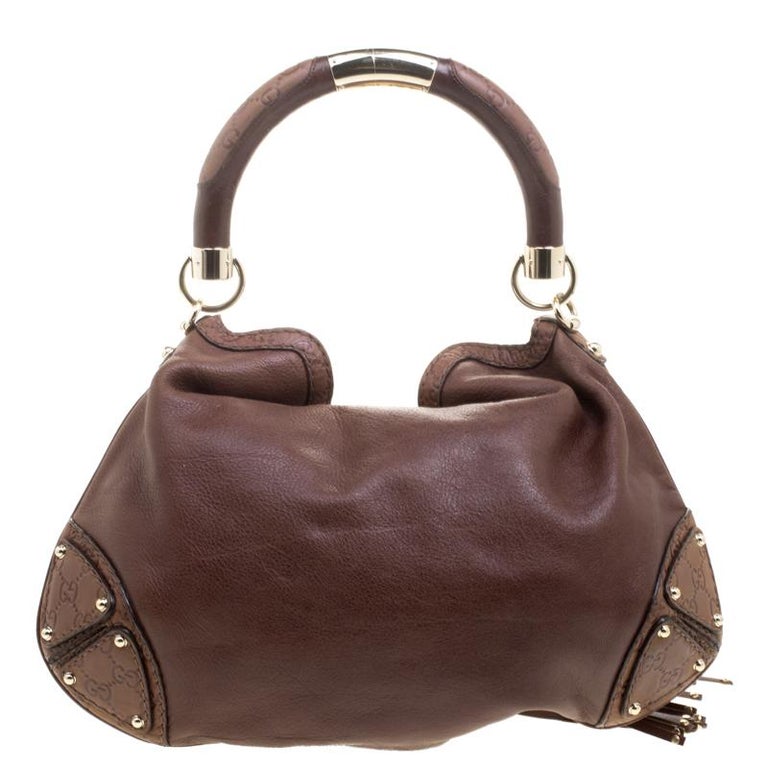 Gucci Brown Leather Medium Babouska Indy Top Handle Bag For Sale at 1stDibs