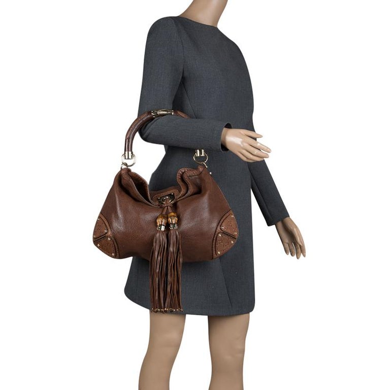 Gucci Brown Leather Medium Babouska Indy Top Handle Bag For Sale at 1stDibs