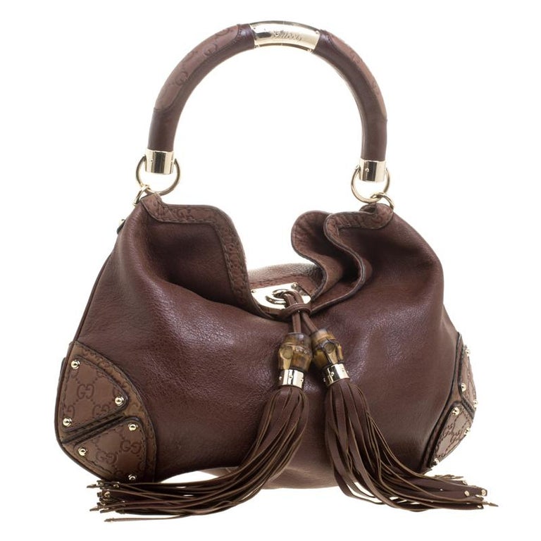 Gucci Brown Leather Medium Babouska Indy Top Handle Bag For Sale at 1stDibs