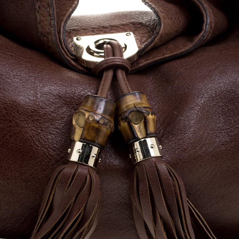 Gucci Brown Leather Medium Babouska Indy Top Handle Bag For Sale at 1stDibs