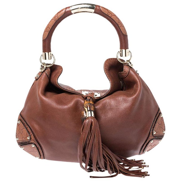 Gucci Brown Leather Medium Babouska Indy Top Handle Bag For Sale at 1stDibs