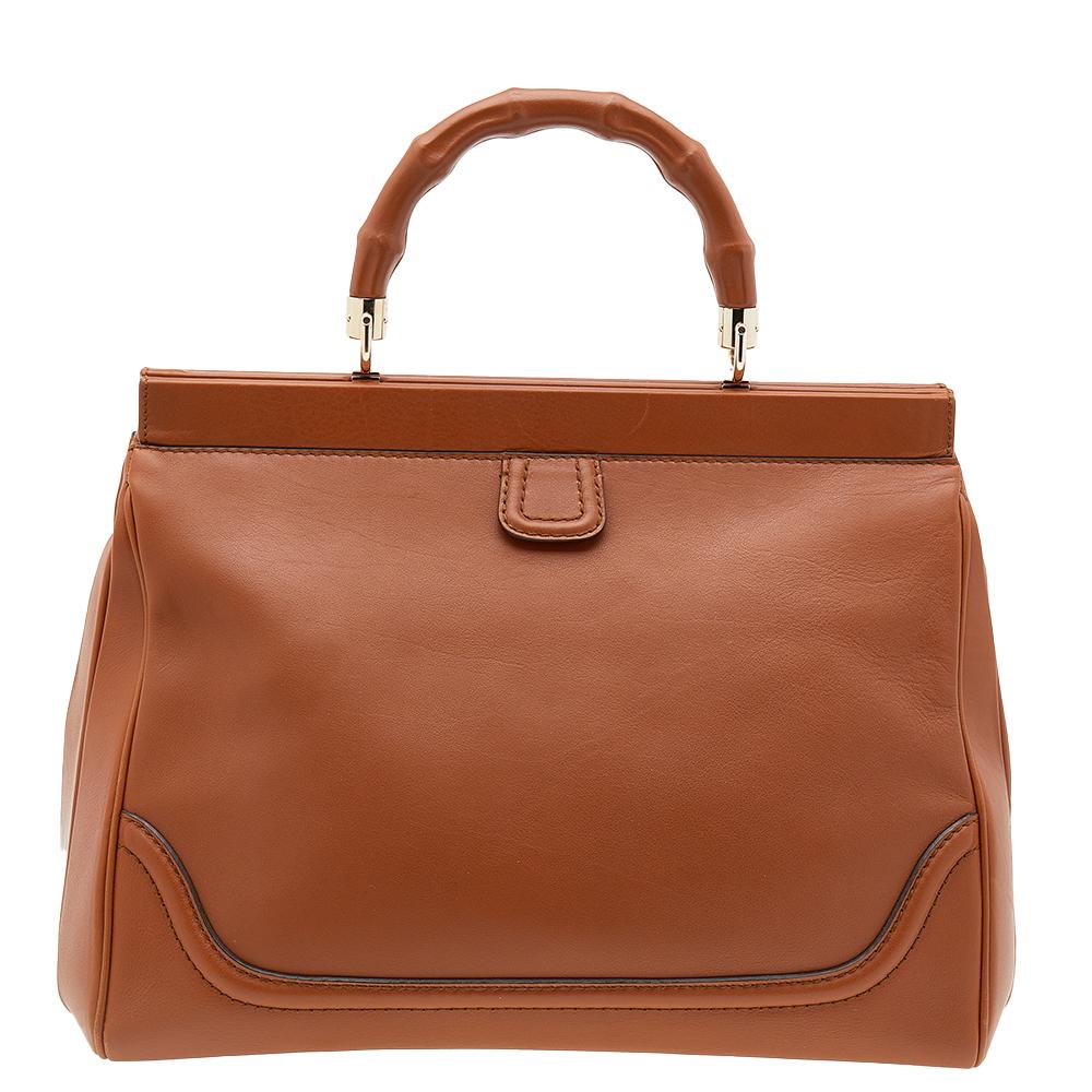 Gucci Brown Leather Medium Bold Bamboo Top Handle Bag at 1stDibs ...