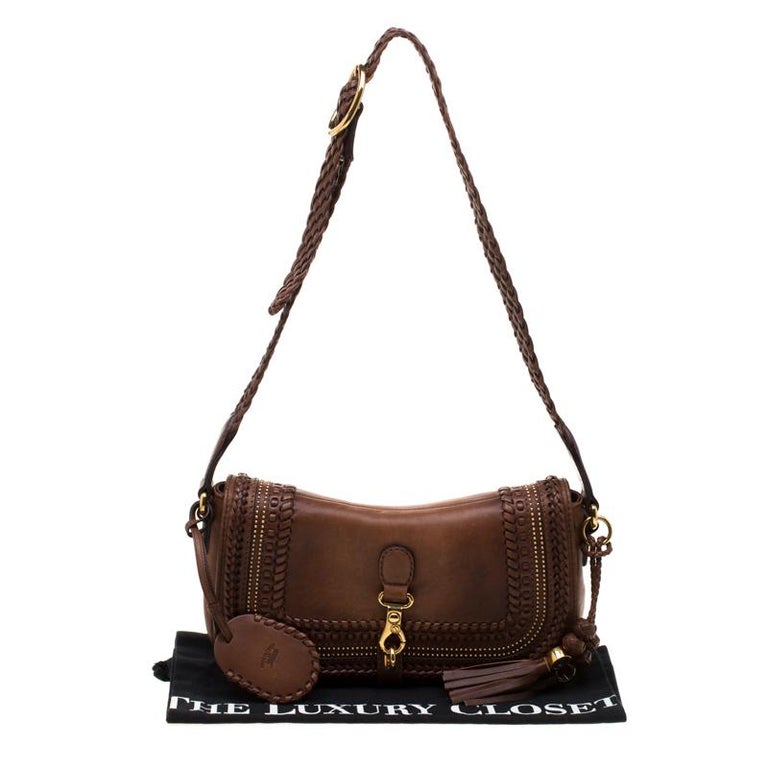 Gucci Brown Leather Medium Handmade Braided Shoulder Bag For Sale at ...