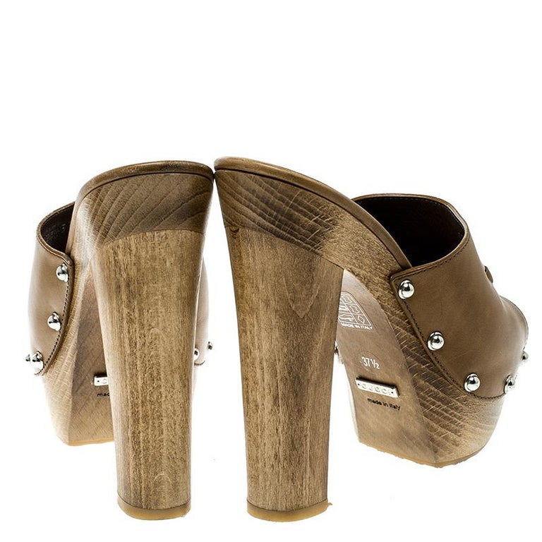 Gucci Brown Leather Morena Horsebit Platform Mules Size 37.5 For Sale ...