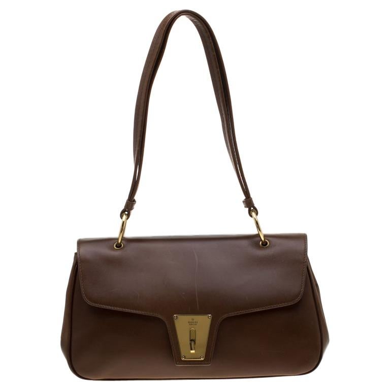 Gucci Brown Leather Shoulder Bag For Sale at 1stDibs