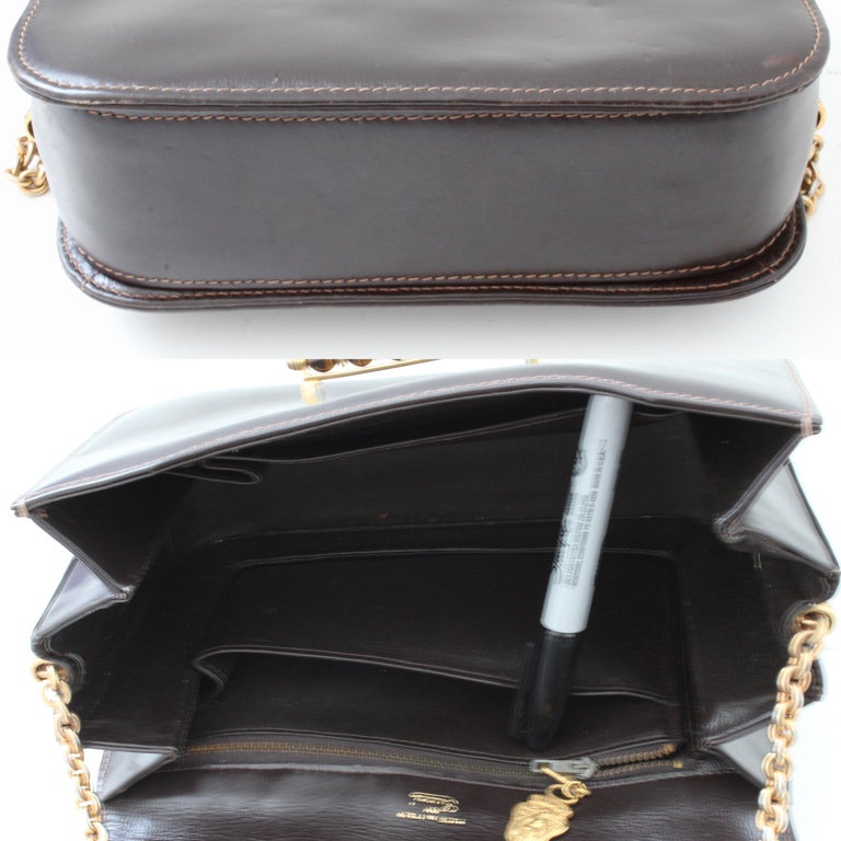 Gucci Brown Leather Shoulder Bag Tiger's Eye Clasp Gilt Chain + Mirror ...