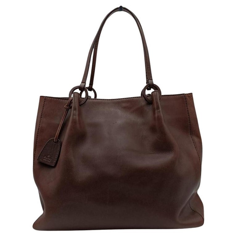 Gucci Brown Leather Tote Shopping Bag Handbag at 1stDibs