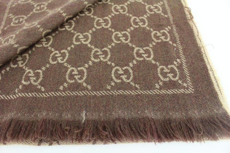 Gucci Brown Monogram GG Wool Scarf 8gz59s at 1stDibs