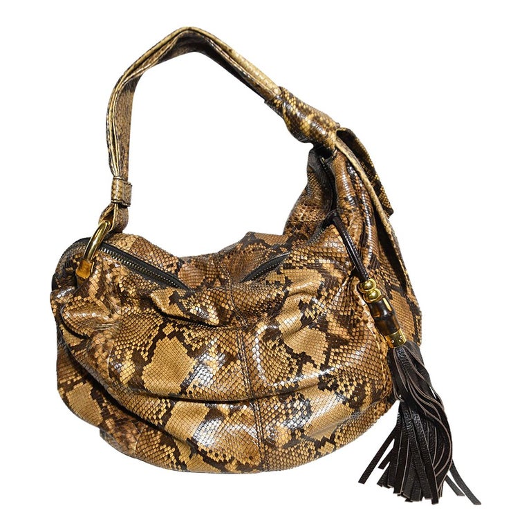 Gucci Brown Python Hobo Shoulder Bag With Tassel Zip Pull For Sale at 1stdibs