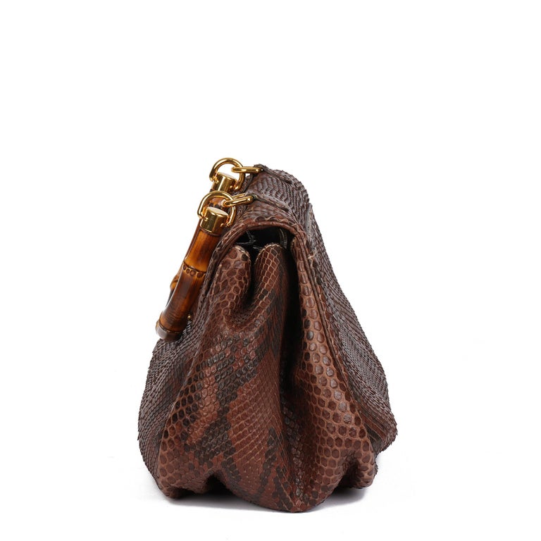 GUCCI Brown Python Leather Vintage Bamboo Classic Top Handle For Sale ...
