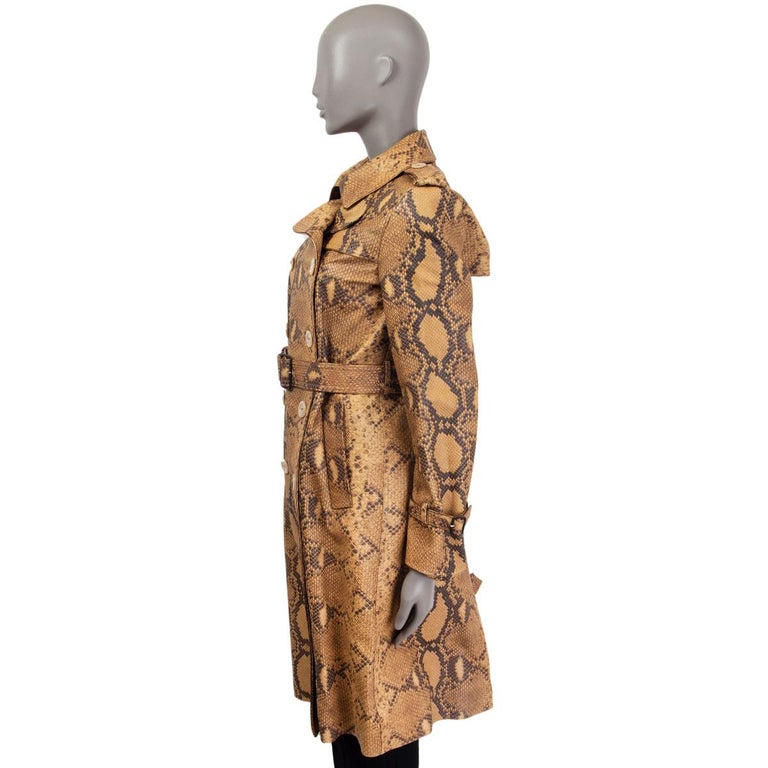 GUCCI brown PYTHON PRINT leather TRENCH Coat Jacket 44 L at 1stDibs