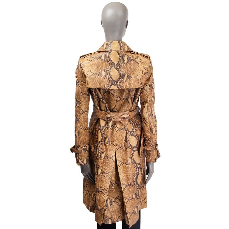 GUCCI brown PYTHON PRINT leather TRENCH Coat Jacket 44 L at 1stDibs