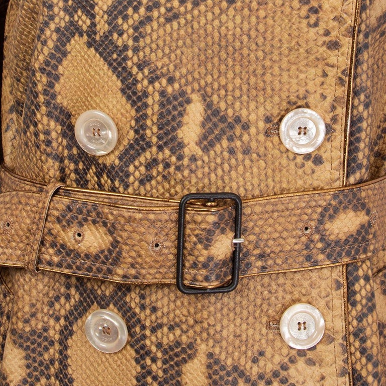 GUCCI brown PYTHON PRINT leather TRENCH Coat Jacket 44 L at 1stDibs