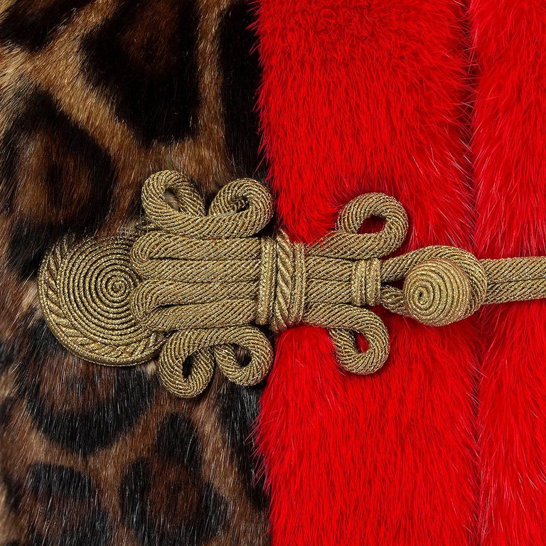 GUCCI brown and red 2017 LEOPARD PRINT FUR HUSSAR Jacket 42 M For Sale ...