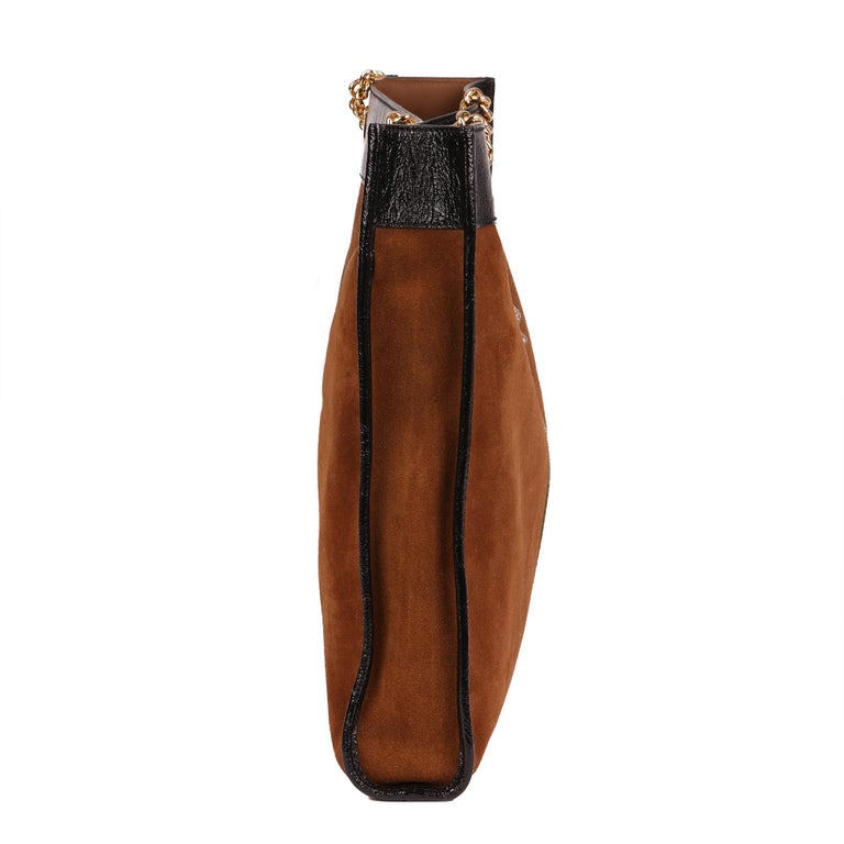 GUCCI Brown Suede and Black Patent Leather Maxi Rajah Tote For Sale at ...