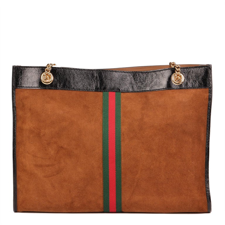 GUCCI Brown Suede and Black Patent Leather Maxi Rajah Tote For Sale at ...