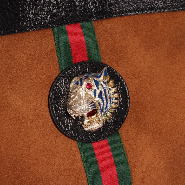 GUCCI Brown Suede and Black Patent Leather Maxi Rajah Tote For Sale at ...