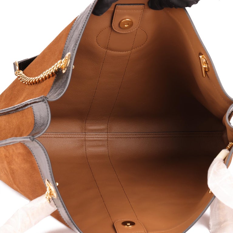 GUCCI Brown Suede and Black Patent Leather Maxi Rajah Tote For Sale at ...