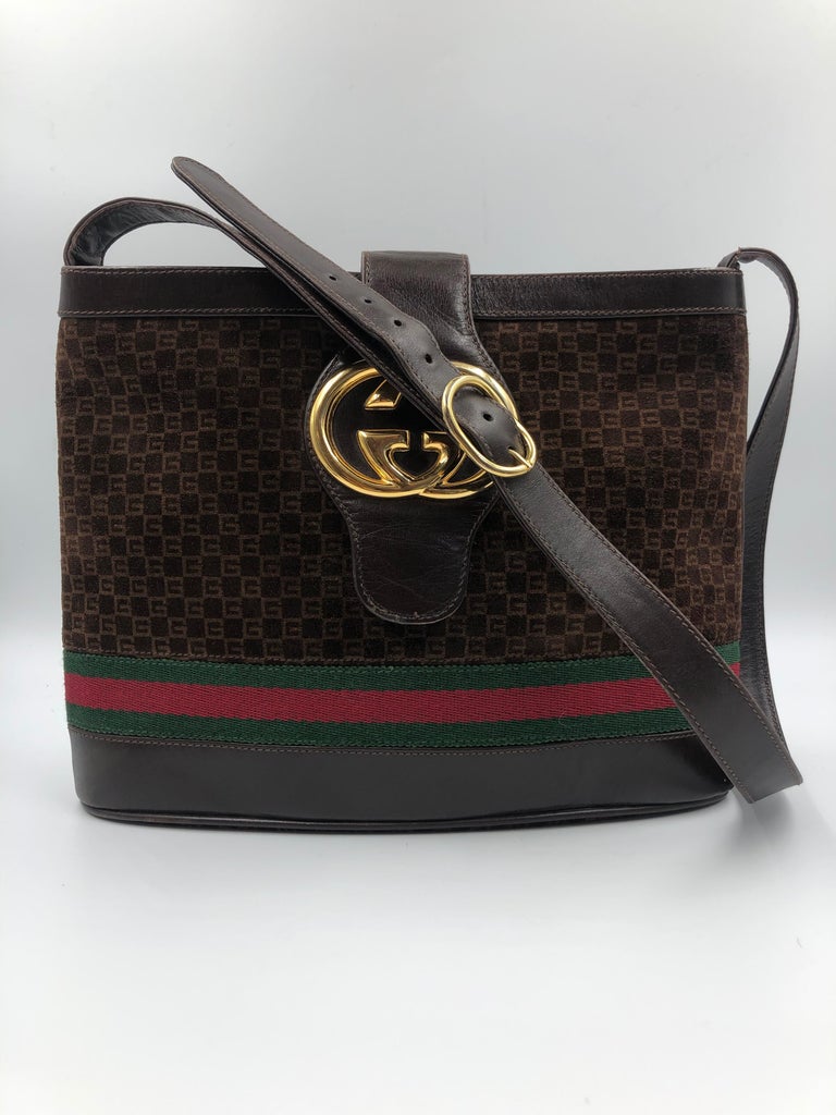 Gucci Brown Suede Bucket Bag with Leather Snap Closure at 1stDibs