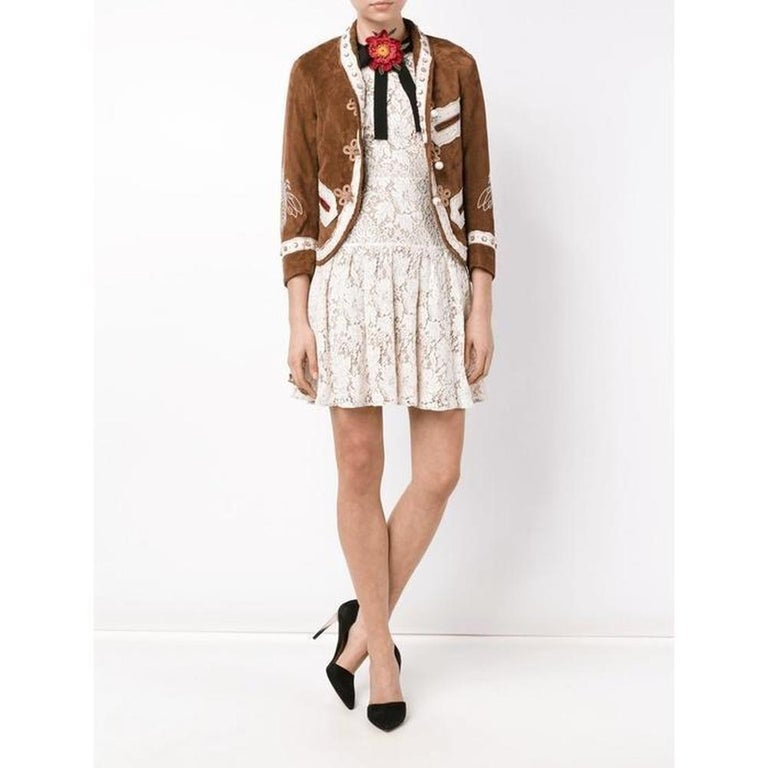 GUCCI Brown Suede Embroidered Jacket IT40 US 2-4 For Sale at 1stDibs