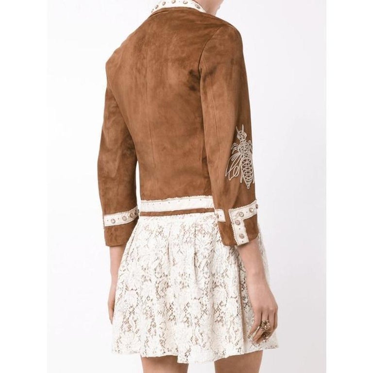 GUCCI Brown Suede Embroidered Jacket IT40 US 2-4 For Sale at 1stDibs