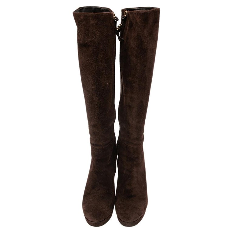 Gucci Brown Suede Platform Knee High Boots Size 39 at 1stDibs