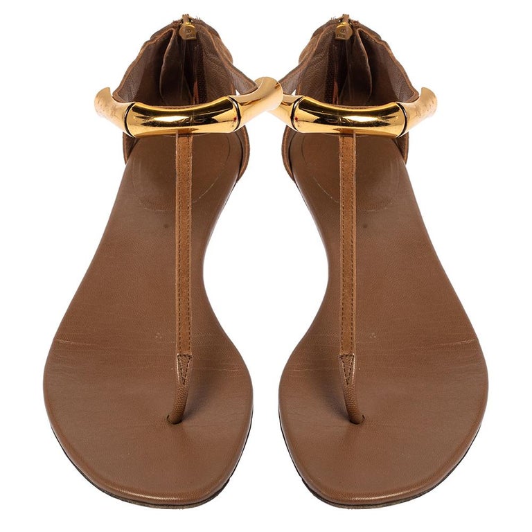 Gucci Brown Suede Thong Ankle Strap Sandals Size 37 For Sale at 1stDibs