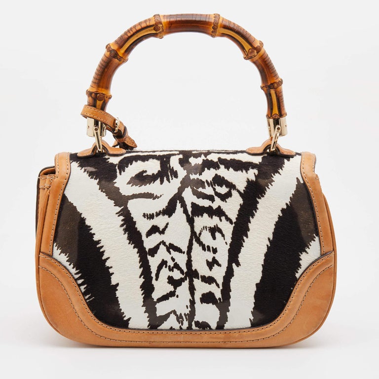Gucci Brown Zebra Print Calf Hair and Leather Bamboo Top Handle Bag For ...