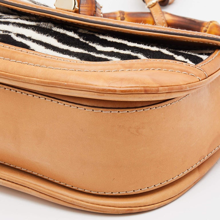Gucci Brown Zebra Print Calf Hair and Leather Bamboo Top Handle Bag For ...