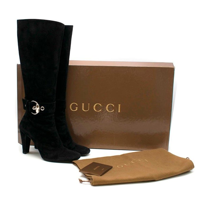 Gucci Buckle Detail Suede Knee-high Boots US 8 at 1stDibs