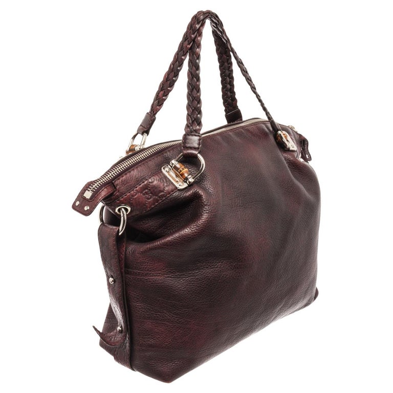 Gucci Burgundy Leather Bamboo Bar Tote Bag For Sale at 1stDibs