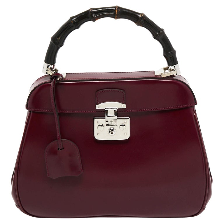 Gucci Burgundy Leather Bamboo Lady Lock Top Handle Bag For Sale at 1stDibs