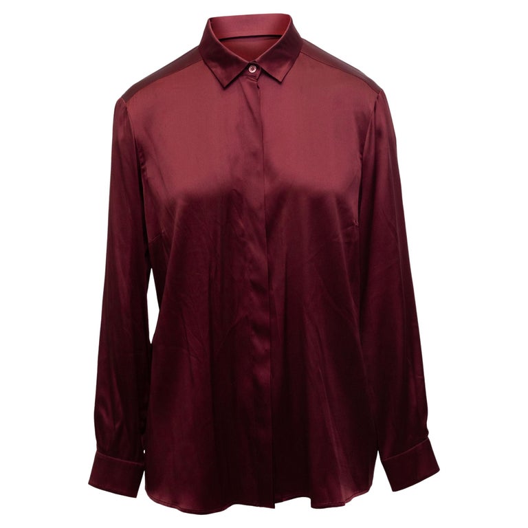 Gucci Burgundy Silk Long Sleeve Button-Up Top For Sale at 1stDibs