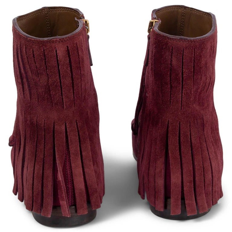 GUCCI burgundy suede 2014 FRINGED HORSEBIT LOAFER Boots Shoes 37.5 For ...