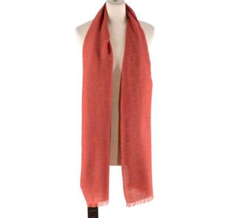 Gucci Burnt Orange Wool and Silk Monogram Scarf For Sale at 1stDibs