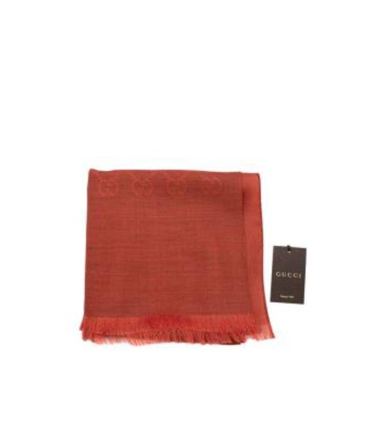 Gucci Burnt Orange Wool and Silk Monogram Scarf For Sale at 1stDibs