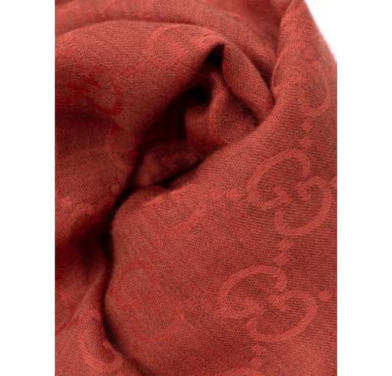 Gucci Burnt Orange Wool and Silk Monogram Scarf For Sale at 1stDibs