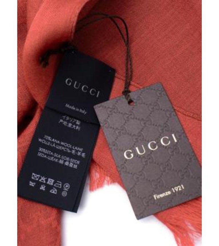 Gucci Burnt Orange Wool and Silk Monogram Scarf For Sale at 1stDibs